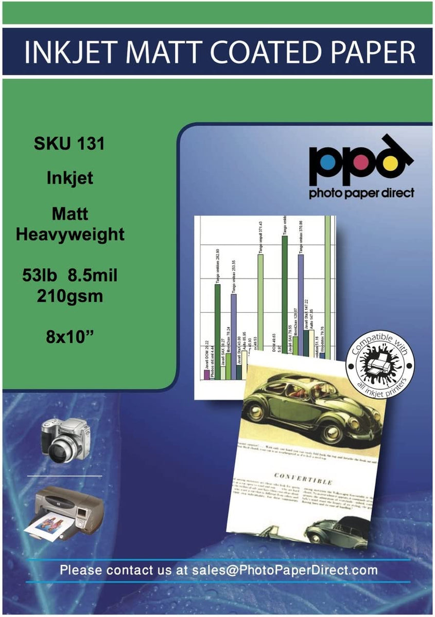 PPD Inkjet Heavyweight Photo Paper Matte 53lb. 210gsm 9mil 8 x 10" PPD ...